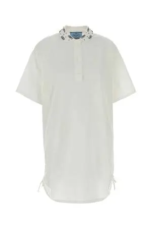 Prada Embellished Poplin Polo Dress - White
