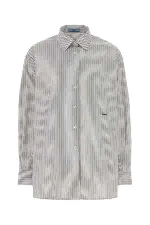 Prada Oversized Embroidered Striped Poplin Shirt - Stripped