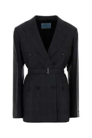 Prada Embroidered Wool Blazer For - Checked