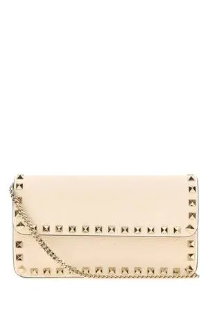 Valentino Garavani Rockstud Leather Clutch Bag 21 X 11 X 4 Cm With Shoulder Strap - White