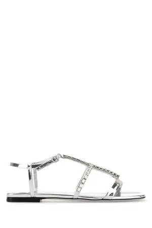 JIMMY CHOO Crystal-embellished Leather Flat Sandals - Orange