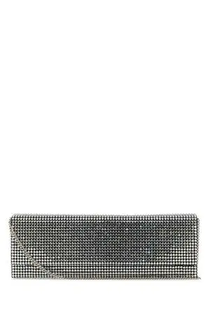 Amina Muaddi Embellished Satin Mini Clutch With Shoulder Strap