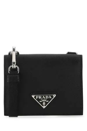 Prada Leather Cardholder With Silver-tone Hardware - Black