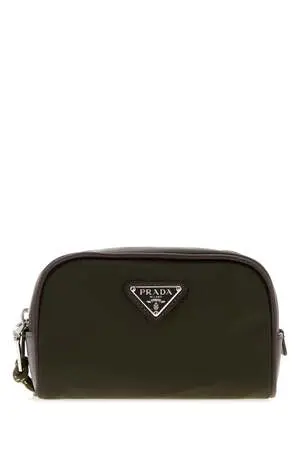 Prada 15 Cm Mini Fabric Beauty Case With Silver-tone Hardware - Green
