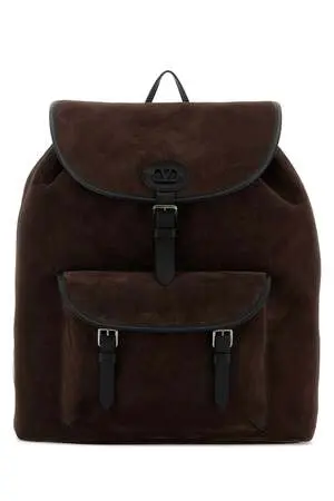 Valentino Garavani Suede Backpack With Silver-tone Hardware - Brown
