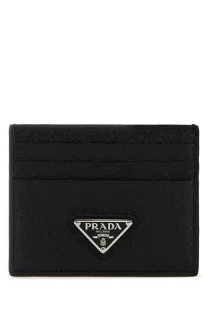 Prada Mini Leather Card Holder 10 Cm X 8 Cm - Black