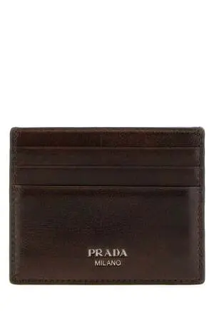 Prada Mini Chocolate Leather Card Holder 10 Cm X 8 Cm - Brown