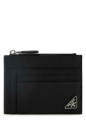 Prada Mini Vitello Leather Card Holder, 12 Cm X 10 Cm X 1.5 Cm - Black