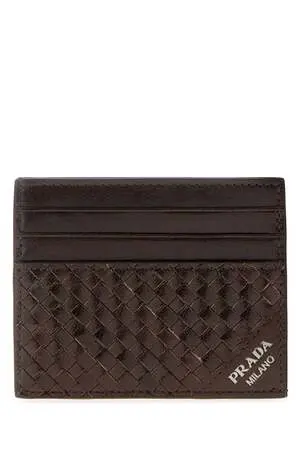 Prada Compact Leather Card Holder, 10 Cm X 8 Cm - Brown