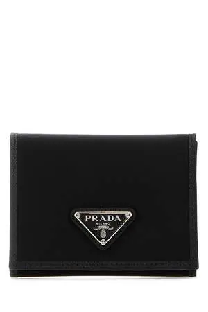 Prada Mini Fabric Wallet With Silver Metal Finishing - Black
