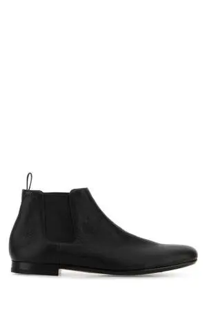 Prada Ovine Leather Ankle Boots With Rubber Sole - Black