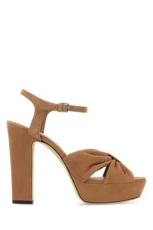 JIMMY CHOO Jimmy Choo Heloise 120 Suede Platform Sandals Camel