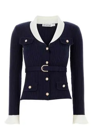 SELF-PORTRAIT Textured Knit Cardigan With Detachable Belt