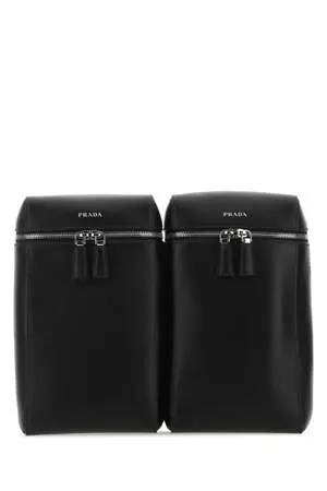 Prada Style Leather Backpack For With Silver-tone Hardware - Black