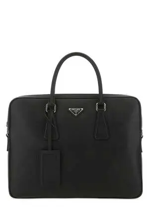 Prada Leather Brief Case 36cm X 27cm X 4.5cm With Adjustable Shoulder Strap - Black