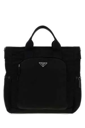 Prada Fabric Shopping Handbag With Dual Handles And Adjustable Shoulder Strap - Black