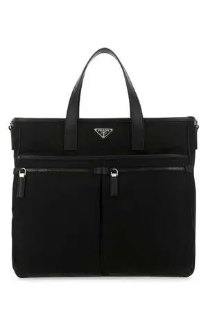 Prada Nylon Handbag With Recycled Polyamide & Leather, 36 X 33 X 12 Cm - Black