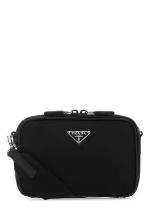 Prada 18 Cm Leather And Nylon Crossbody Handbag Adjustable Strap - Black