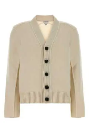 Bottega Veneta Ivory Wool Blend Shawl Collar Cardigan