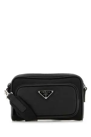 Prada Practical Crossbody Handbag With Re-nylon And Leather, 18 Cm Width X 11 Cm Height X 5 Cm Depth - Black