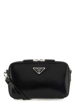 Prada Leather Brique Crossbody Handbag With Adjustable Shoulder Strap - Black