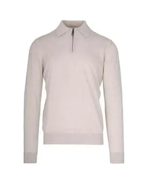 PAOLO PECORA Long Sleeve Zip-neck Knit Polo - Panna