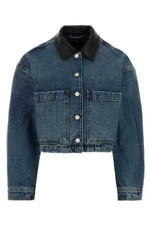 ANINE BING Classic Denim Trucker Jacket With Leather Collar