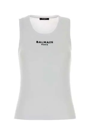 Balmain Ribbed Cotton Tank Top - White