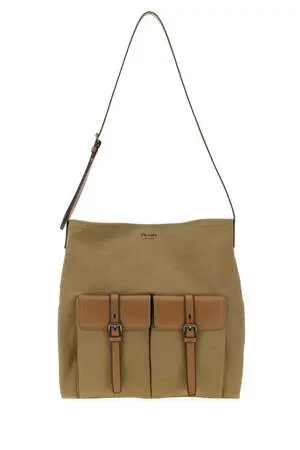 Prada Route Shopping Handbag In Canvas With Leather Trim, 48cm X 40cm X 5cm - Green