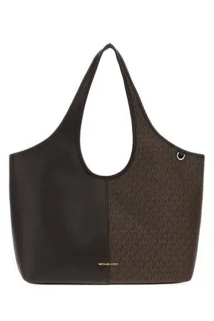 Michael Kors Large Henly Shopping Handbag In Chocolate Canvas And Leather - Brown