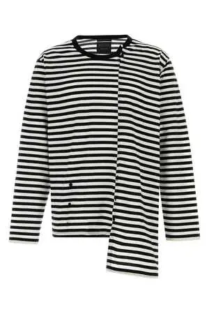 Yohji Yamamoto Embroidered Cotton T-shirt With Striped Detailing