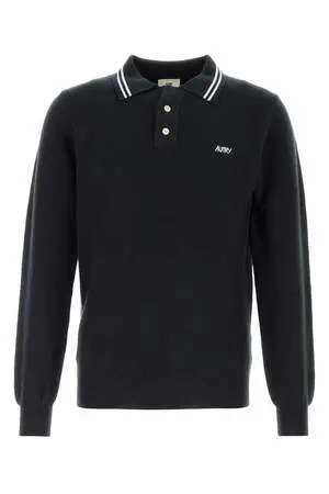 AUTRY Autumn-ready Merino Wool Knit Polo Shirt - Black
