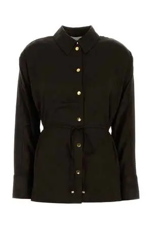 GANNI Satin Button-front Shirt - Brown