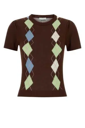 GANNI GANNI Argyle Knit Sweater Brown