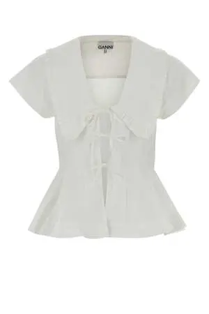 GANNI Cotton Poplin Top With Sailor Collar And Tie Detail