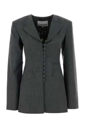 GANNI Twill Blazer - Grey