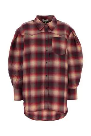 GANNI Embroidered Flannel Oversized Shirt - Checked