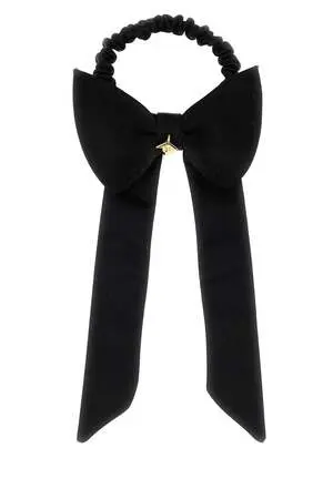 FERRAGAMO Satin Mini Scrunchie With Golden Metal Brooch Detail - Black