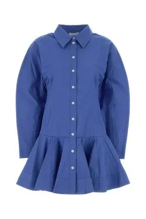 GANNI Stretch Poplin Mini Shirt Dress - Light Blue