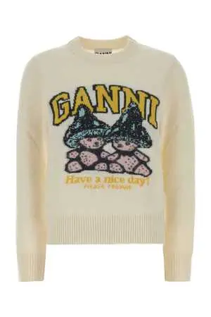 GANNI Wool-blend Sweater With Banana Graphic - White