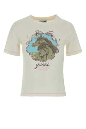 GANNI Ivory Stretch Cotton T-shirt For - White