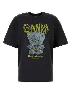 GANNI GANNI Oversize Cotton T-Shirt With Graphic Print Grey