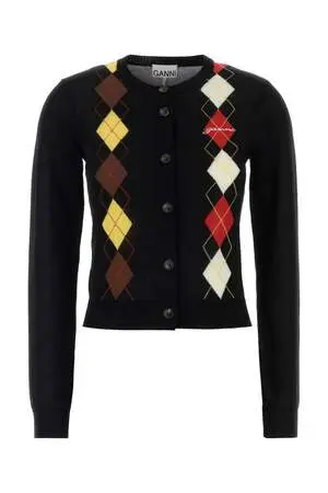 GANNI Argyle Knit Cardigan - Black