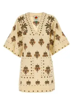 Farm Rio Embroidered Linen Tunic Dress - Printed