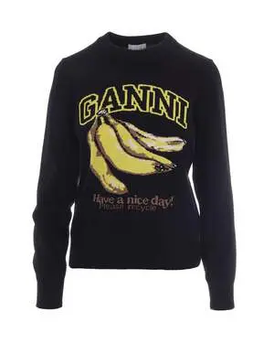 GANNI Organic Cotton Banana Graphic Sweater - Black