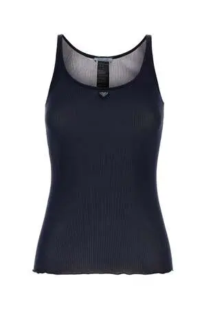 Prada Ribbed Silk Tank Top - Blue