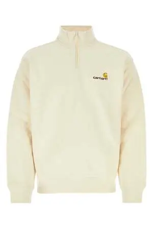 Carhartt Work In Progress Style Half-zip Cotton Blend Sweatshirt With American Script Logo - White