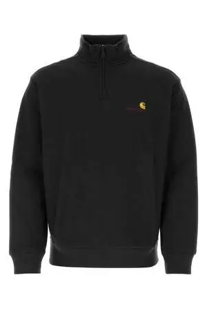 Carhartt Work In Progress Cotton-blend Half-zip Sweatshirt With American Script - Black