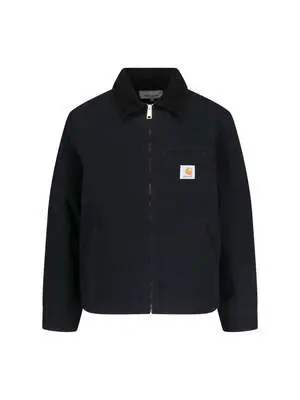 Carhartt Work In Progress Cotton Detroit Jacket With Ribbed Collar - Black