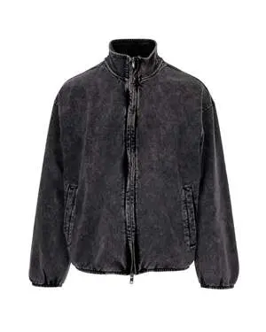 DIESEL® DIESEL Washed Denim Zip-Up Jacket With Stand Collar Black/denim